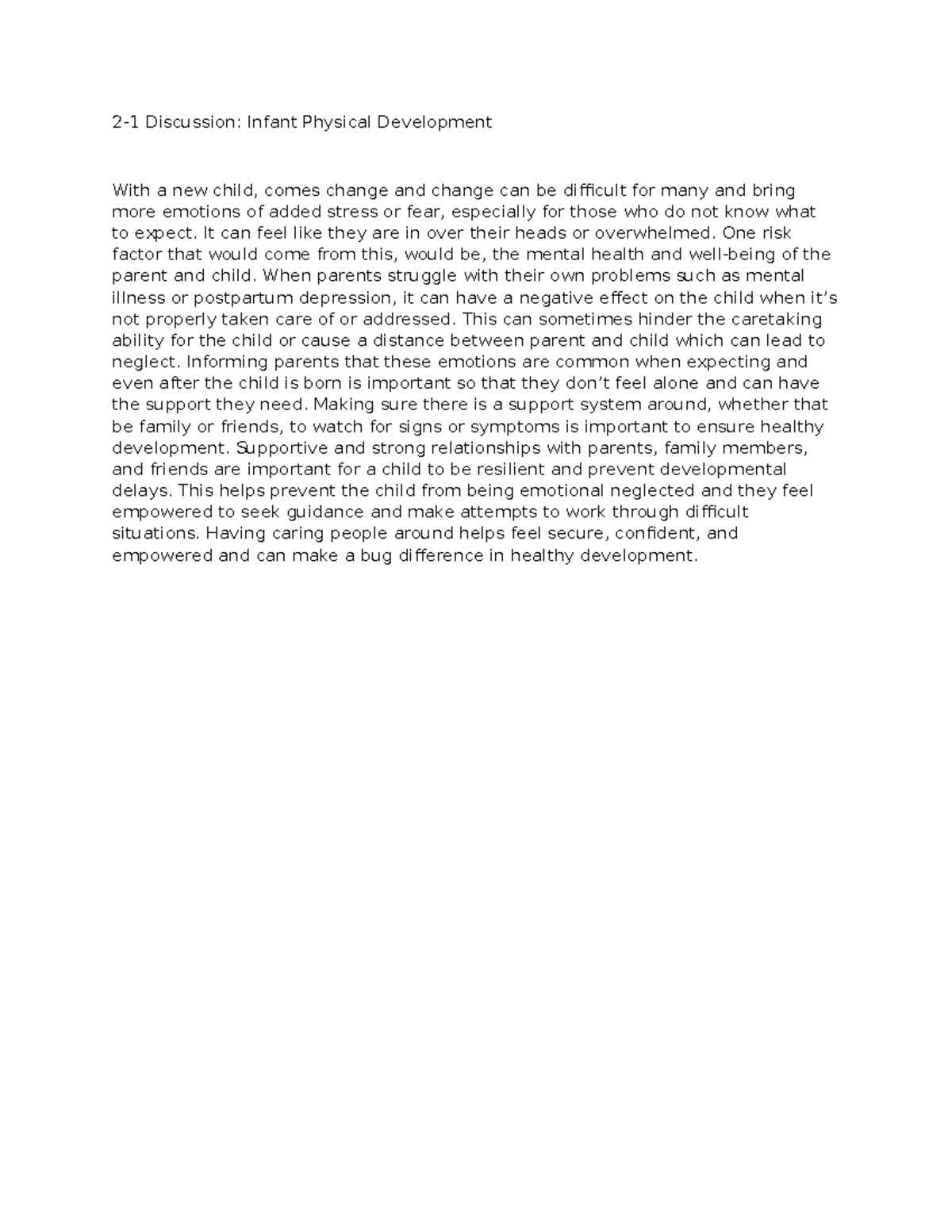 2-1 Discussion Infant Physical Development - Discussion: Infant ...