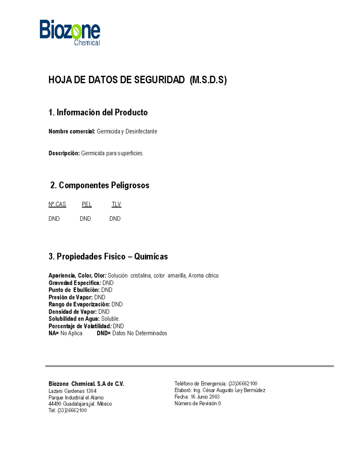 BPM-07 Hoja de Seguridad germicida y desinfectante Biozone - Bioz ne ...