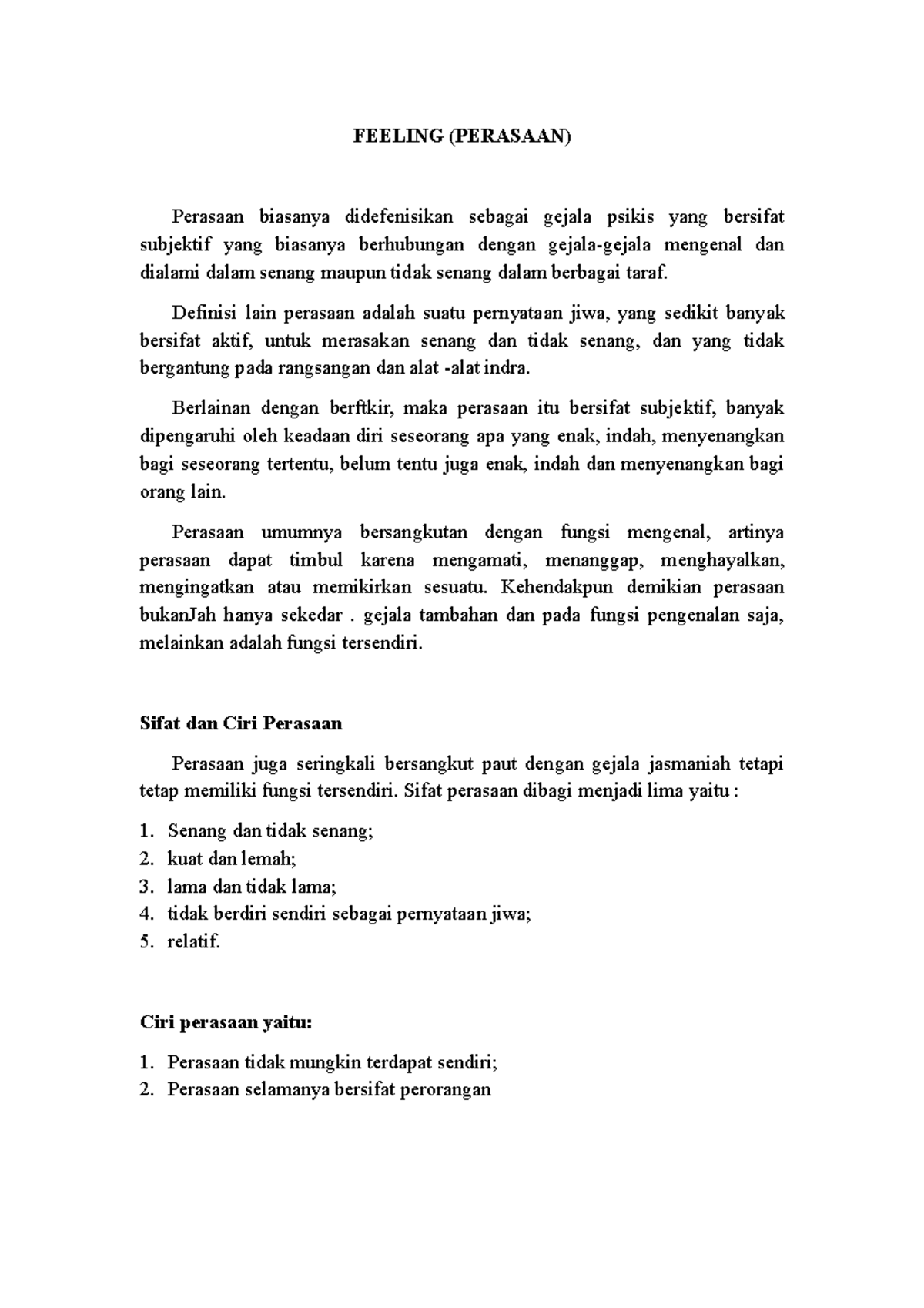 Definisi, sifat dan ciri perasaan - FEELING (PERASAAN) Perasaan ...