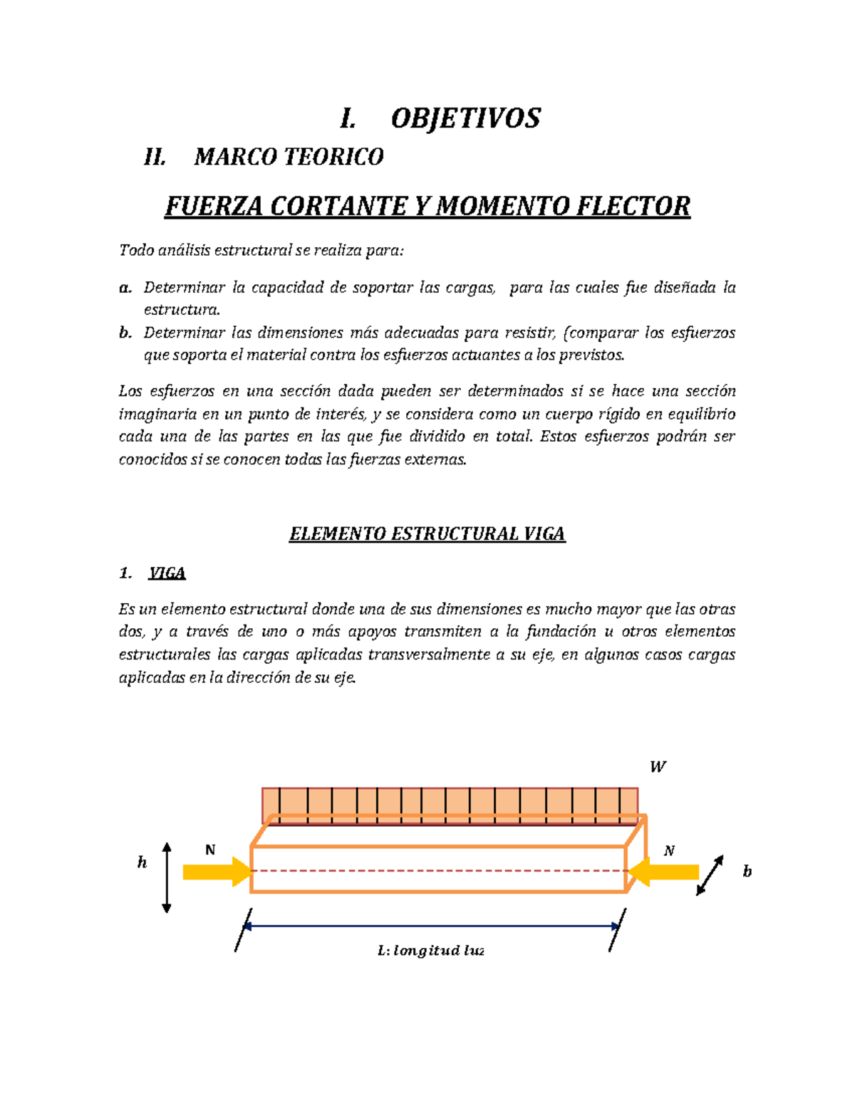 Informe Momento Flector Y Fuerza Cortante - I. OBJETIVOS II. MARCO ...