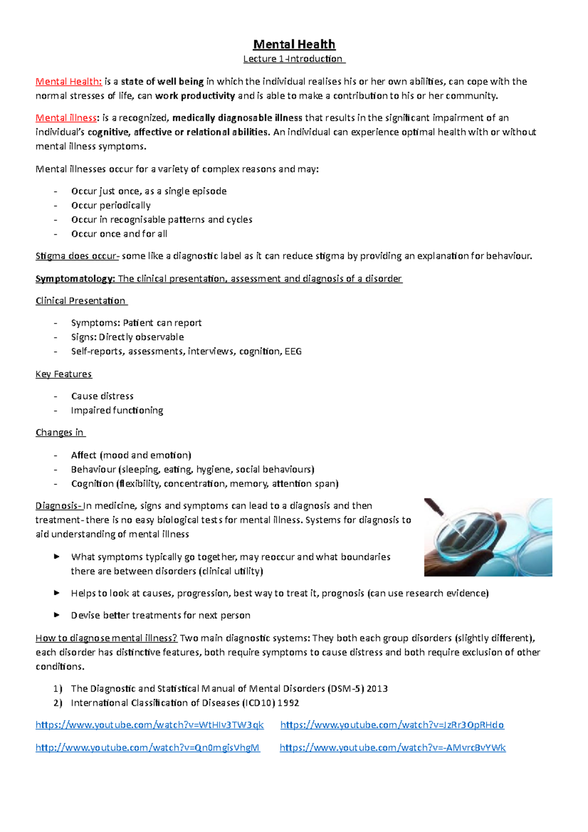Lecture 1 - Lecture 1-Introduction Mental Health: is a state of well ...