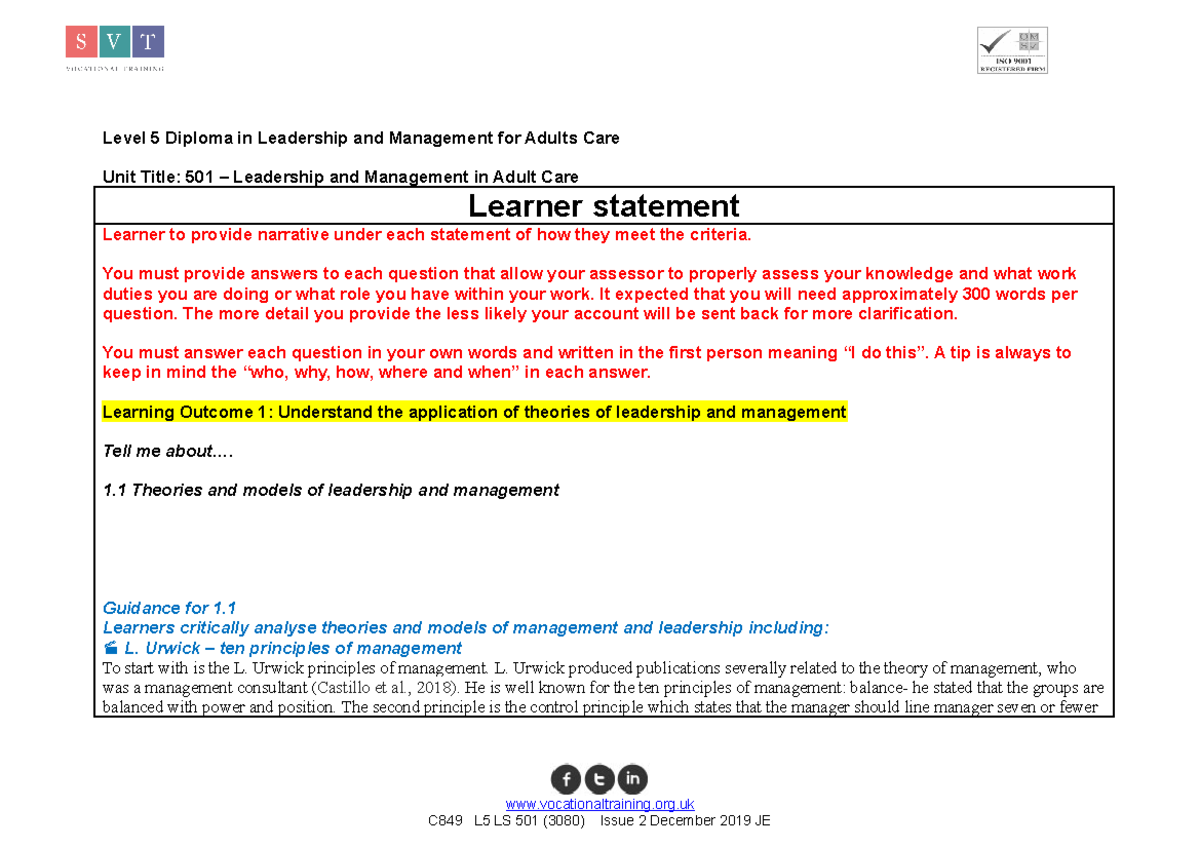 501 Learner Statement (3080) (2) (1) - Level 5 Diploma in Leadership ...