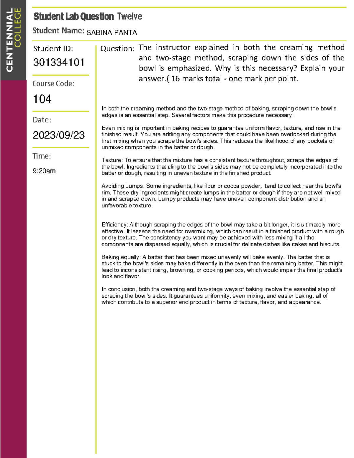 Food for Thought LAB 2 CASE Study Sabina - Cook-111 - Student Lab ...