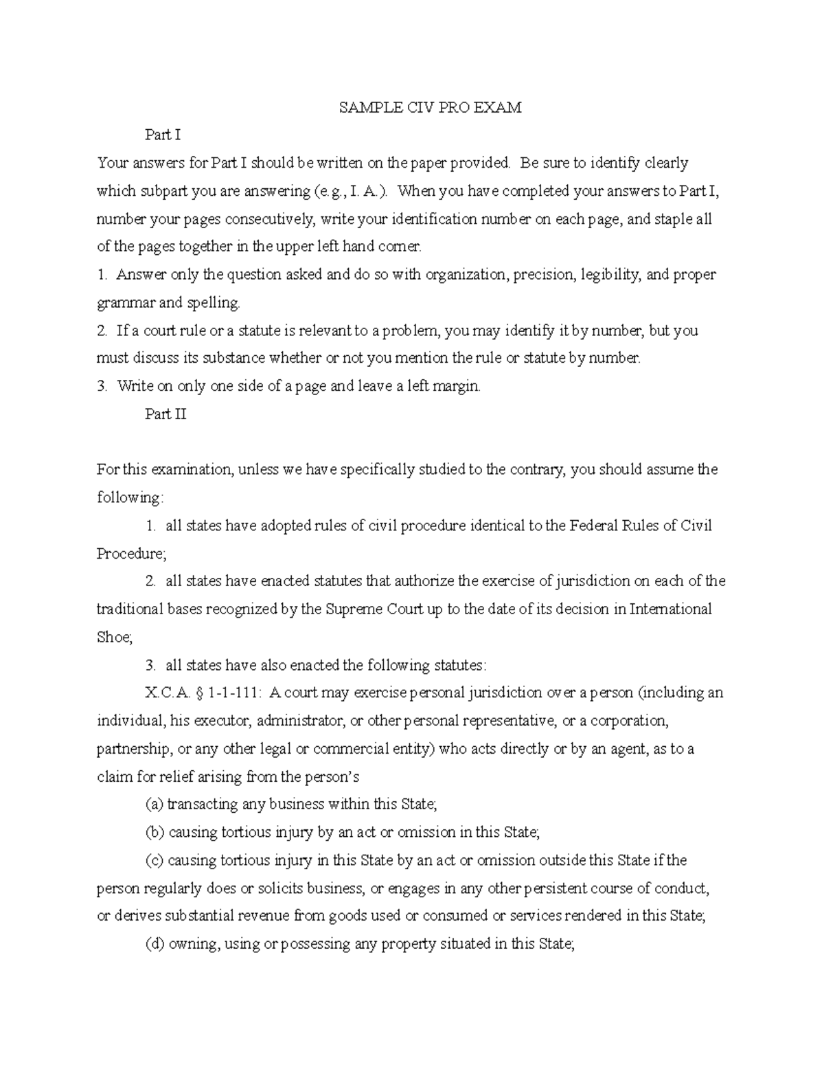 Sample CIV PRO EXAM - practice exam for jurisdiction - SAMPLE CIV PRO ...