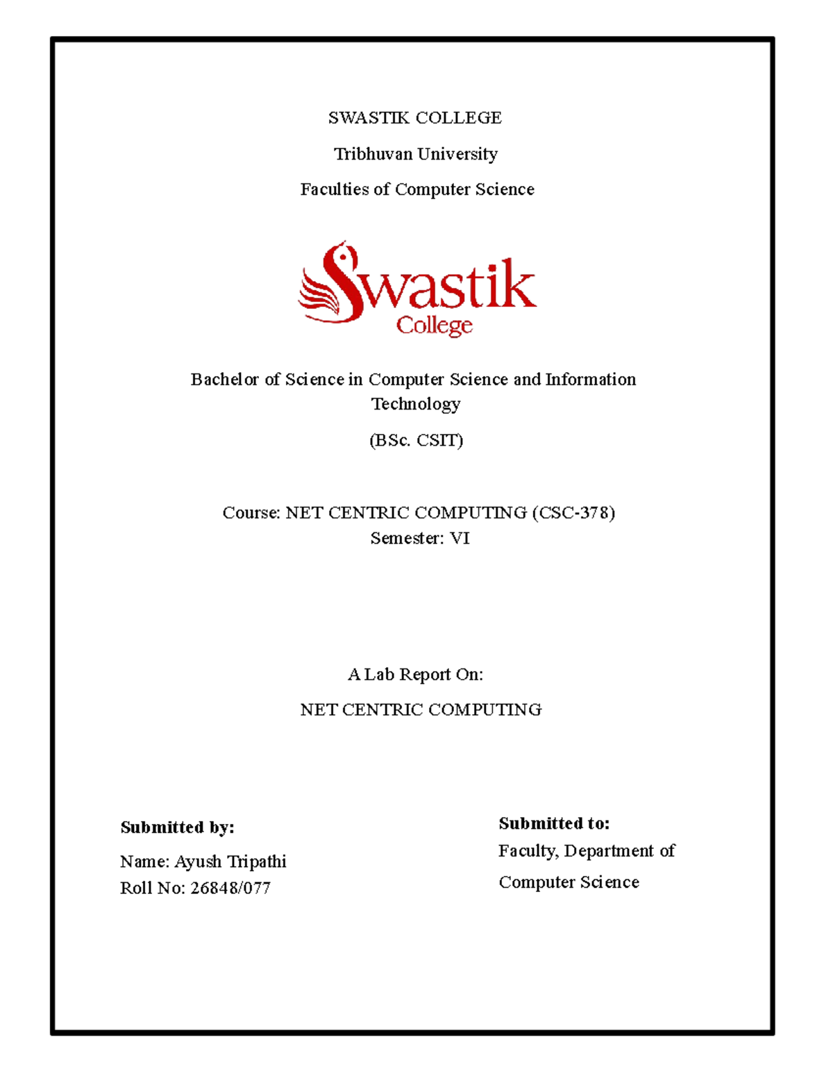 Coverpage - kmsdfms - Computer Science - SWASTIK COLLEGE Tribhuvan ...