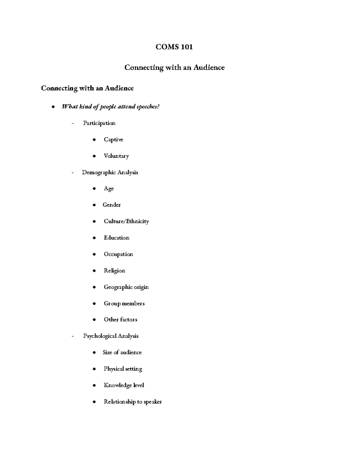 COMS 101 Connecting with an audience - COMS 101 Connecting with an Audience Connecting with an ...