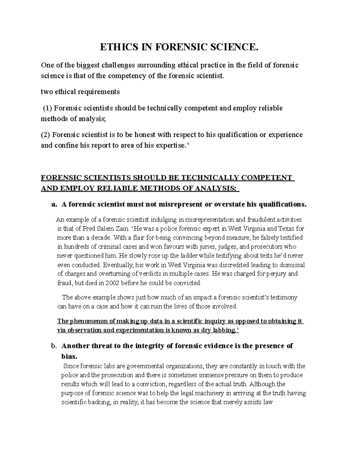 Ethics IN Forensic Science - ETHICS IN FORENSIC SCIENCE. One of the ...