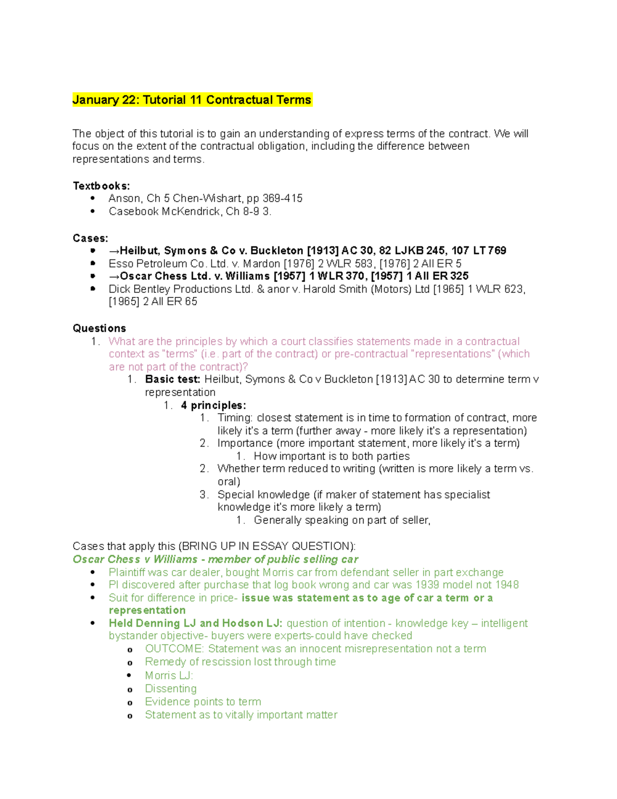 Tutorial 1 notes - contract part 2 - January 22: Tutorial 11 ...