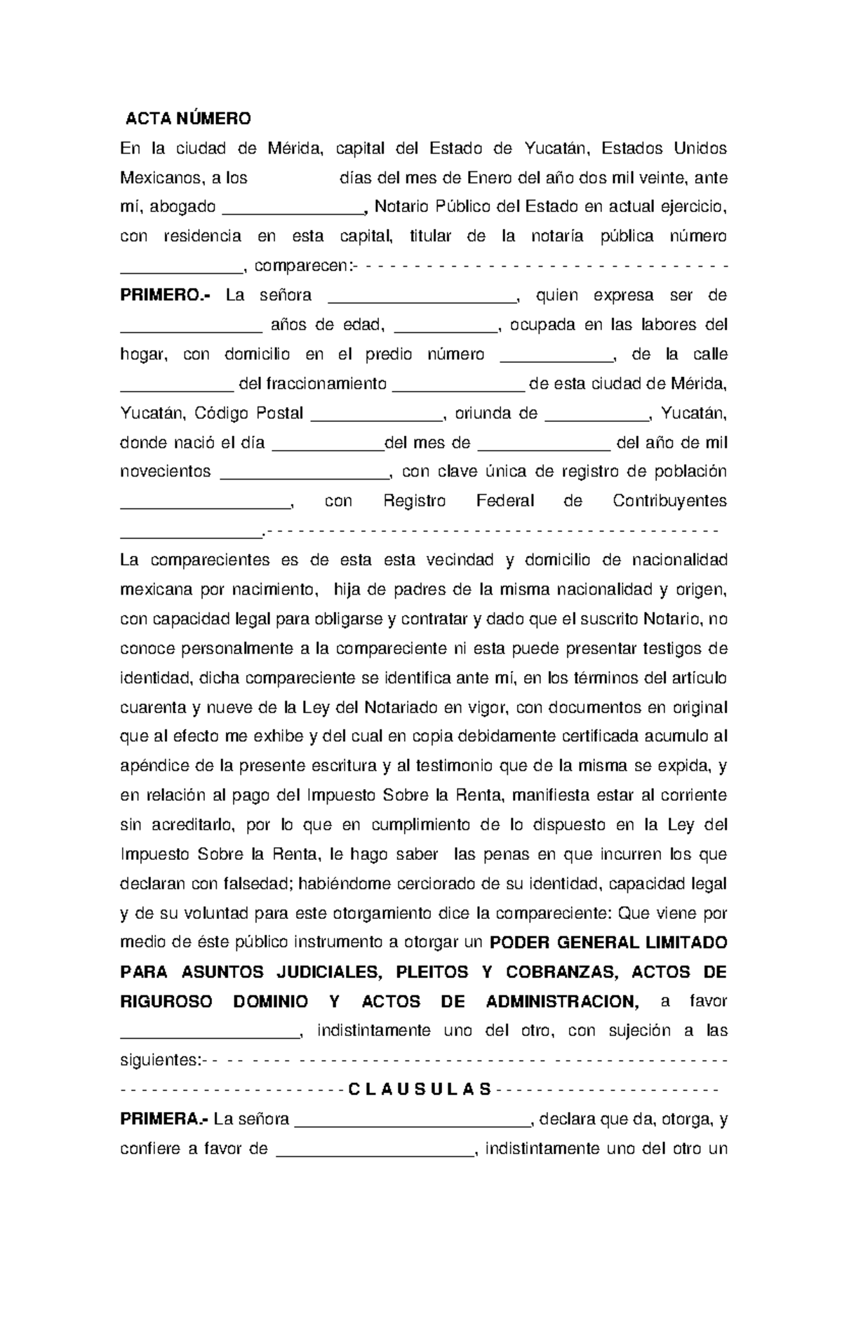 Formato DE Poder General Limitado, para Unidad III de la materia de ...