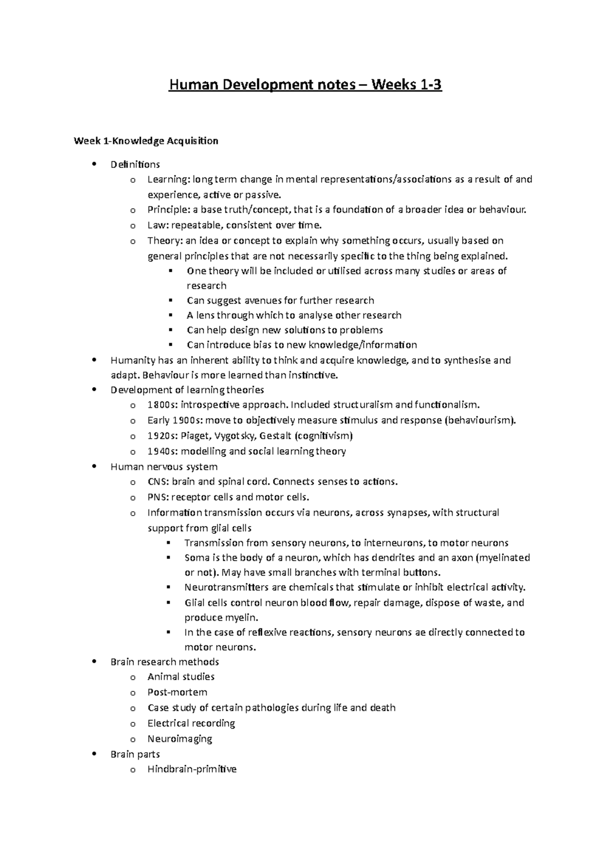 Human Development notes- Wk 1-3 - Human Development notes – Weeks 1 ...