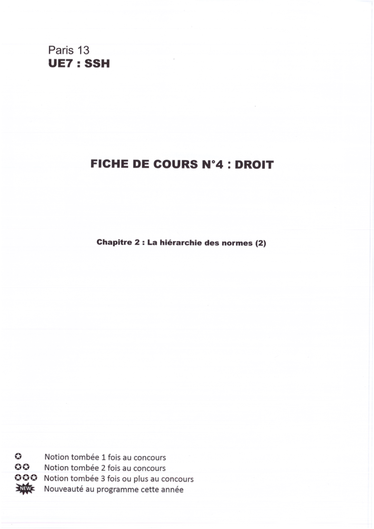 Droit 4 - Résumé PACES S1 - Paris 13 UE7 : SSH FICHE DE COURS : DROIT Chapitre 2 : La des normes ...