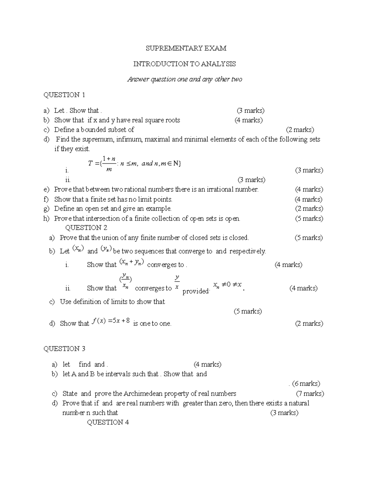 EXAM 6 - Introduction to Real Analysis practice questions ...