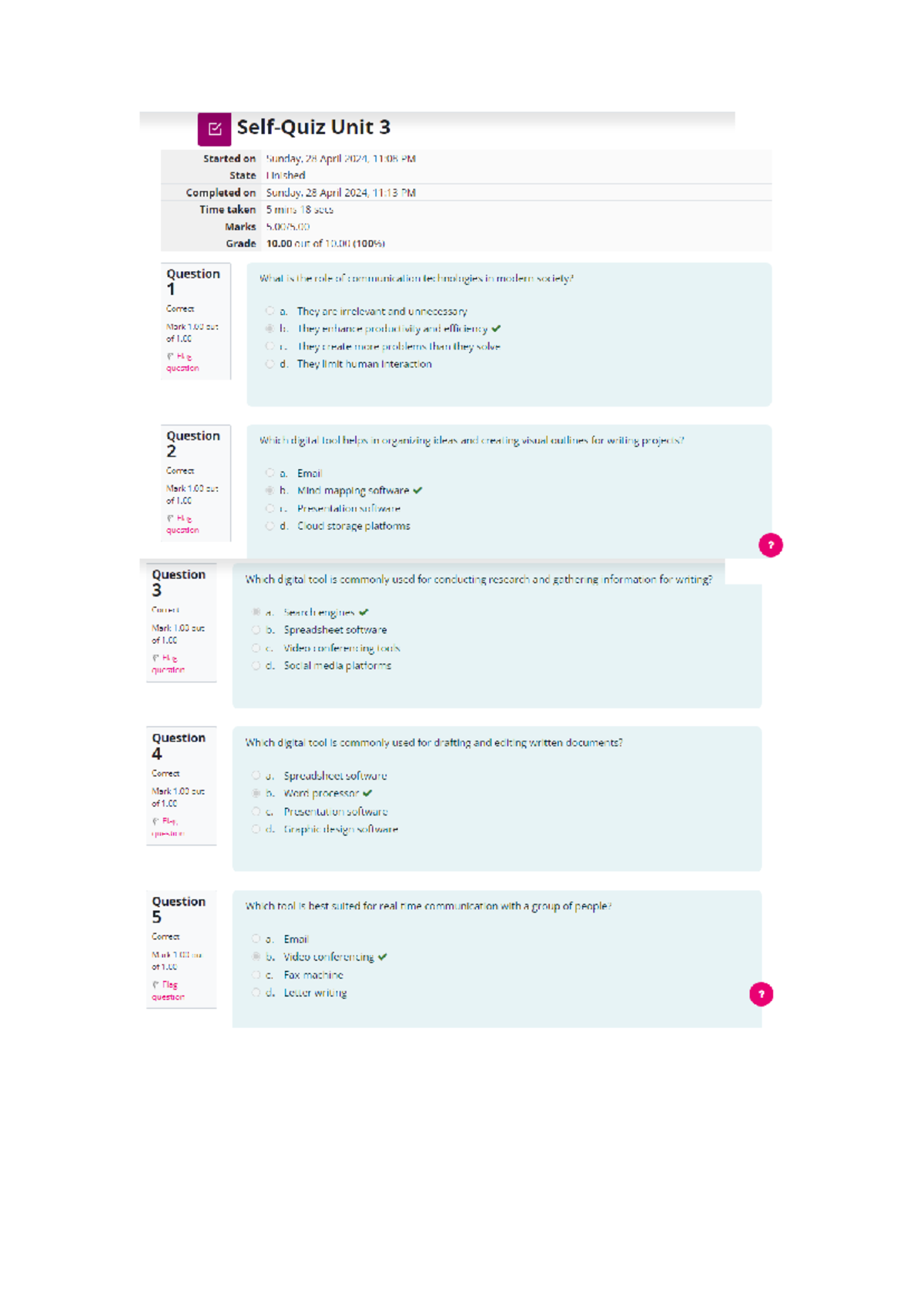 ENG Composition SELF QUIZ UNIT 3 - Engl1102 - Studocu