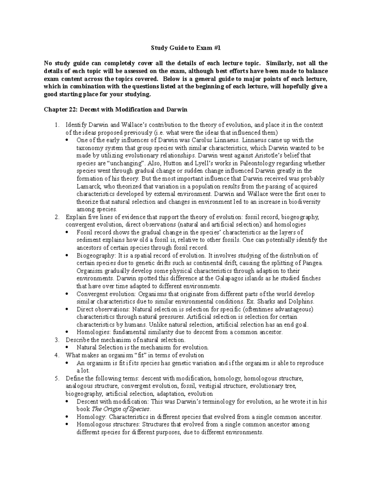 Study Guide to Exam 1 BSC2011 - Study Guide to Exam # No study guide ...