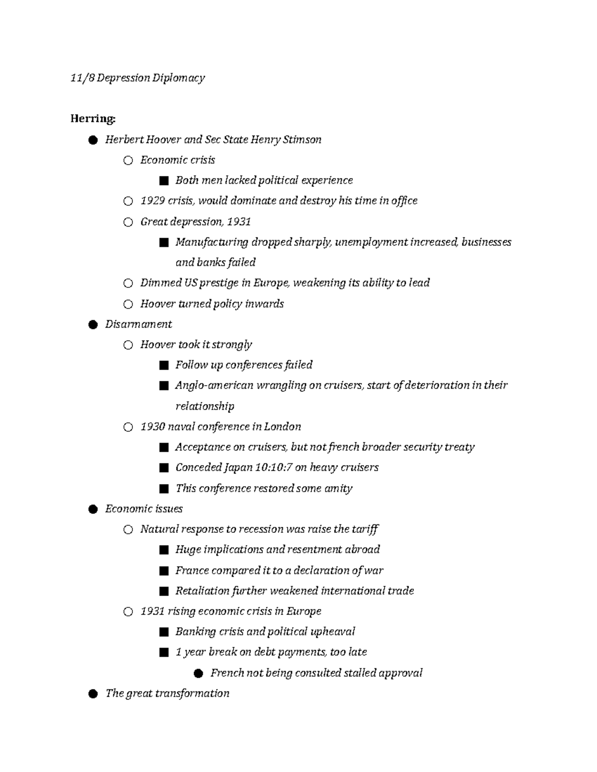 11 8 Depression Diplomacy - 11/8 Depression Diplomacy Herring: Herbert ...