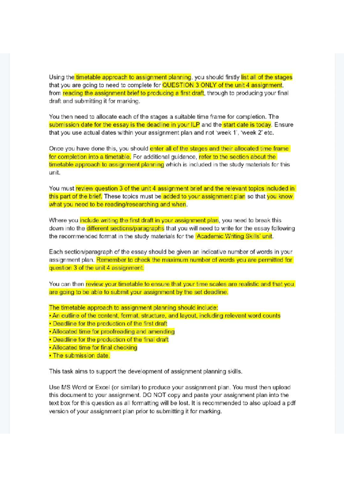 1000264947 - You have to create a planning to unit 4 assignment with timetable. - Using the ...