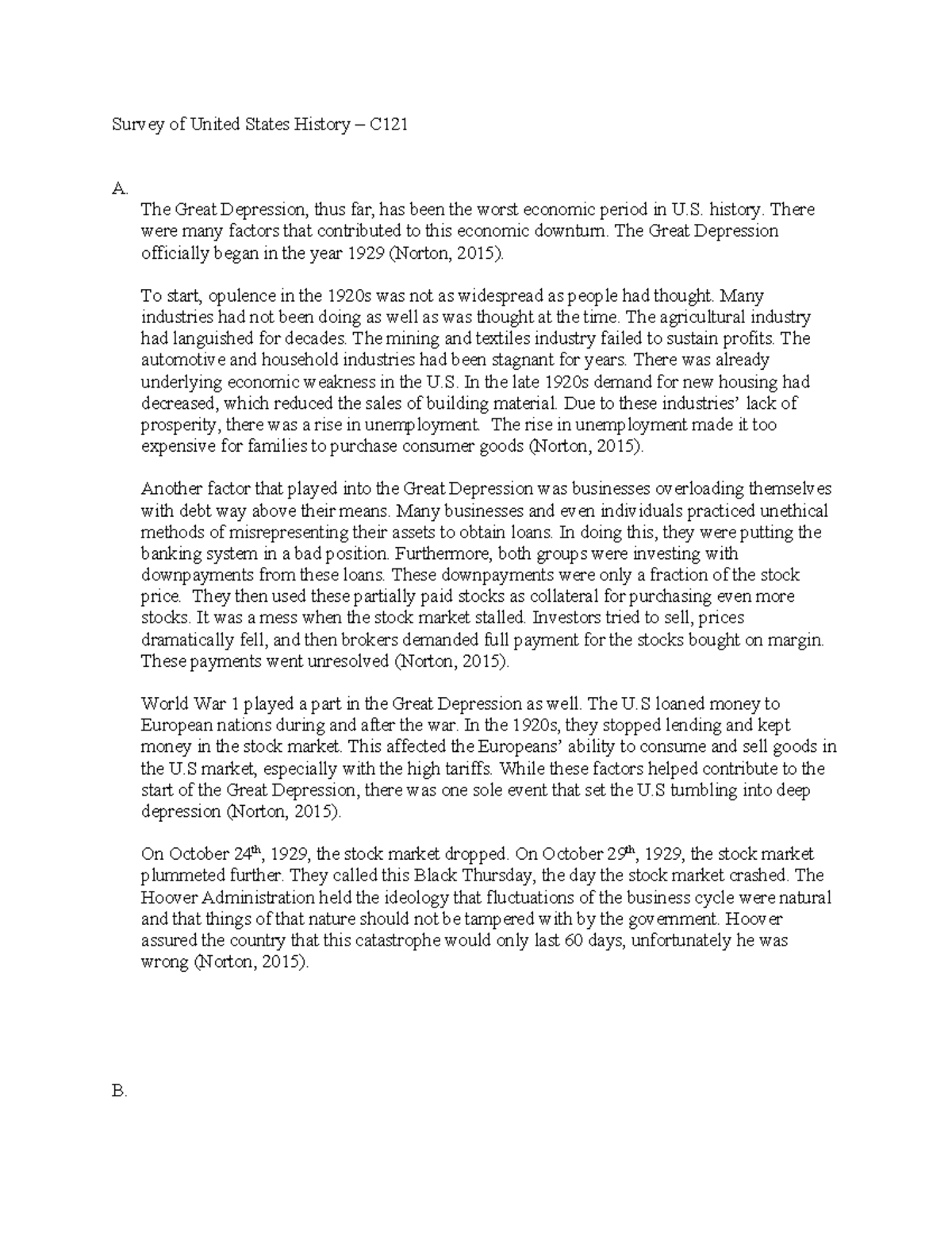 C121- task 4 - c121 task 4 - Survey of United States History – C A. The ...