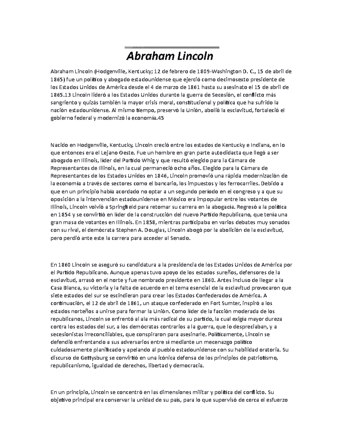 Biografia de Abraham Lincoln - Abraham Lincoln Abraham Lincoln ...