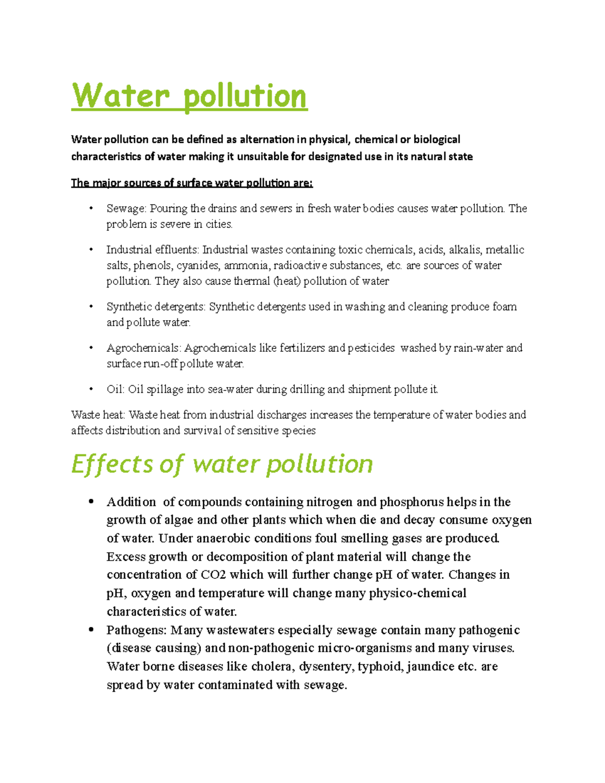 Water pollution - The problem is severe in cities. • Industrial ...