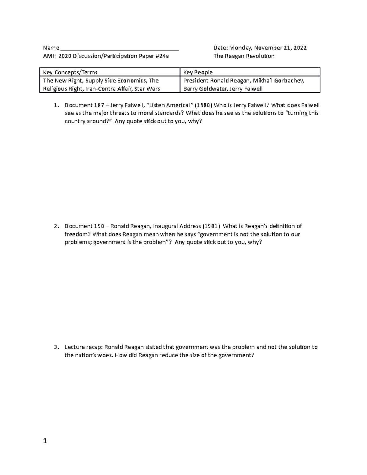 AMH 2020 DP #24a The Reagan Revolution INTO - Name ...