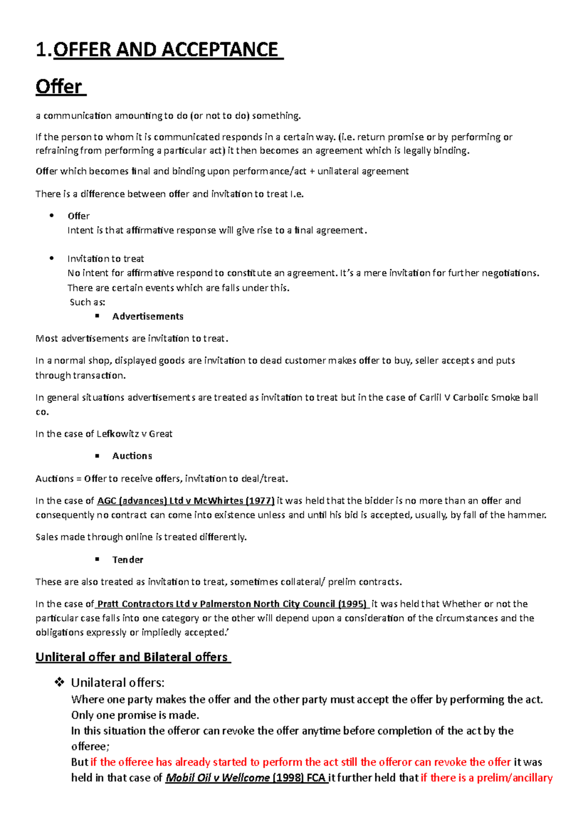 Offer, acceptance, consideration - 1 AND ACCEPTANCE Offer a ...