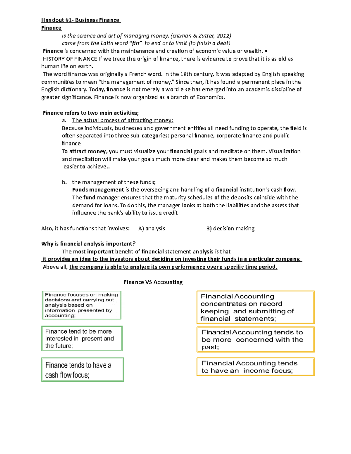 Business finance reviewer - Handout #1- Business Finance Finance is the ...