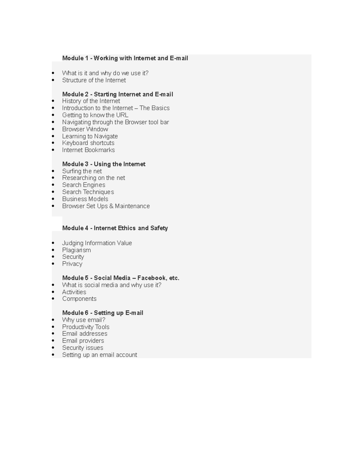 Internet and email lesson outlines - Module 1 - Working with Internet ...