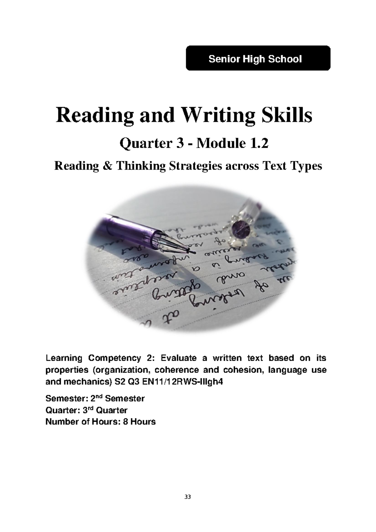 Reading and Writing Skills Q3 Module 3 - Learning Competency 2: Evaluate a written text based on ...