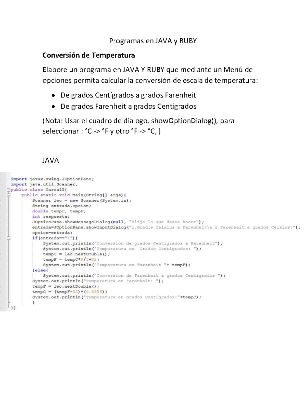 PIA LENPRO Programas 15,16,17 - Programas en JAVA y RUBY Conversión de ...