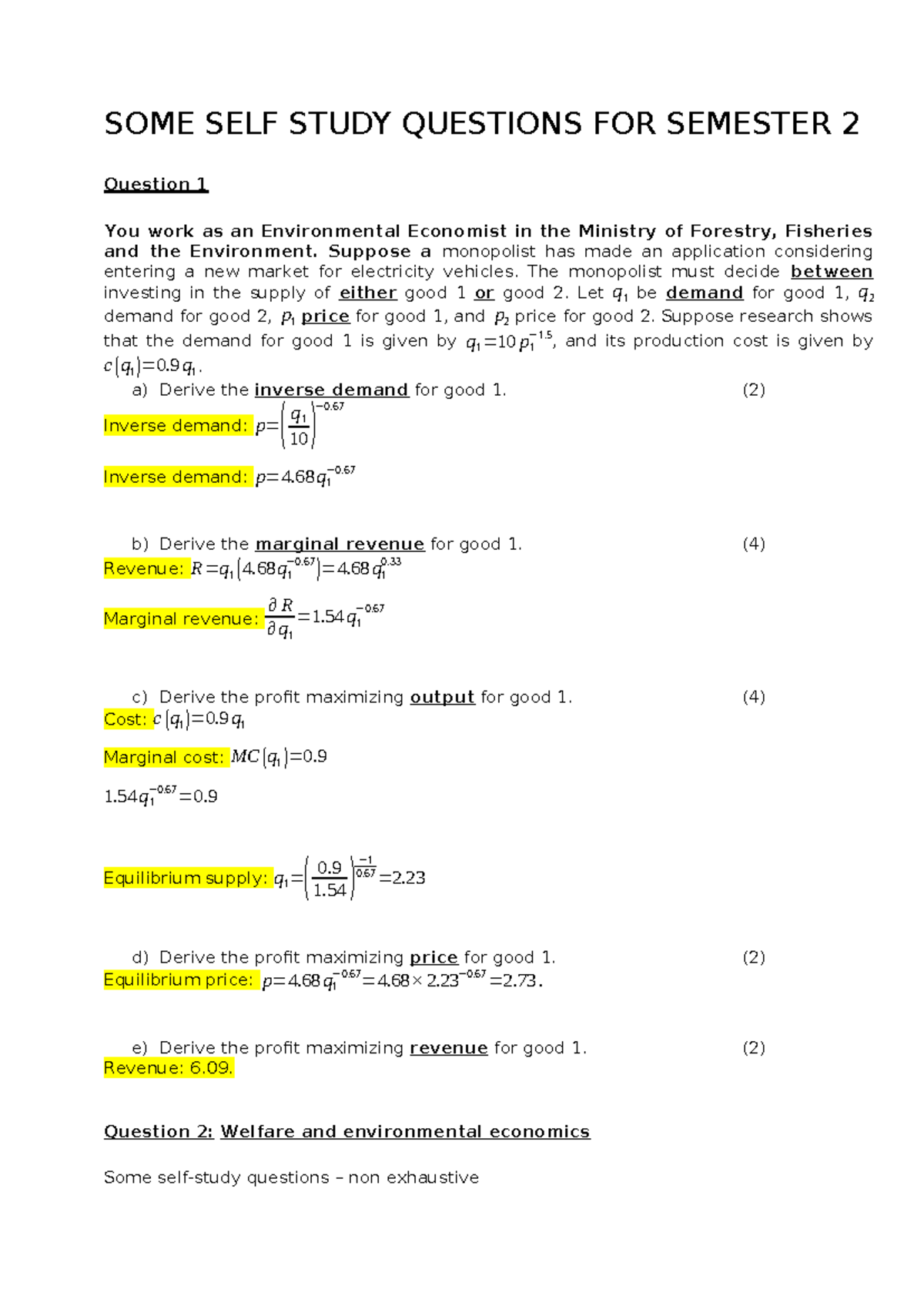 SOME SELF Study Questions FOR Semester 2 - SOME SELF STUDY QUESTIONS ...