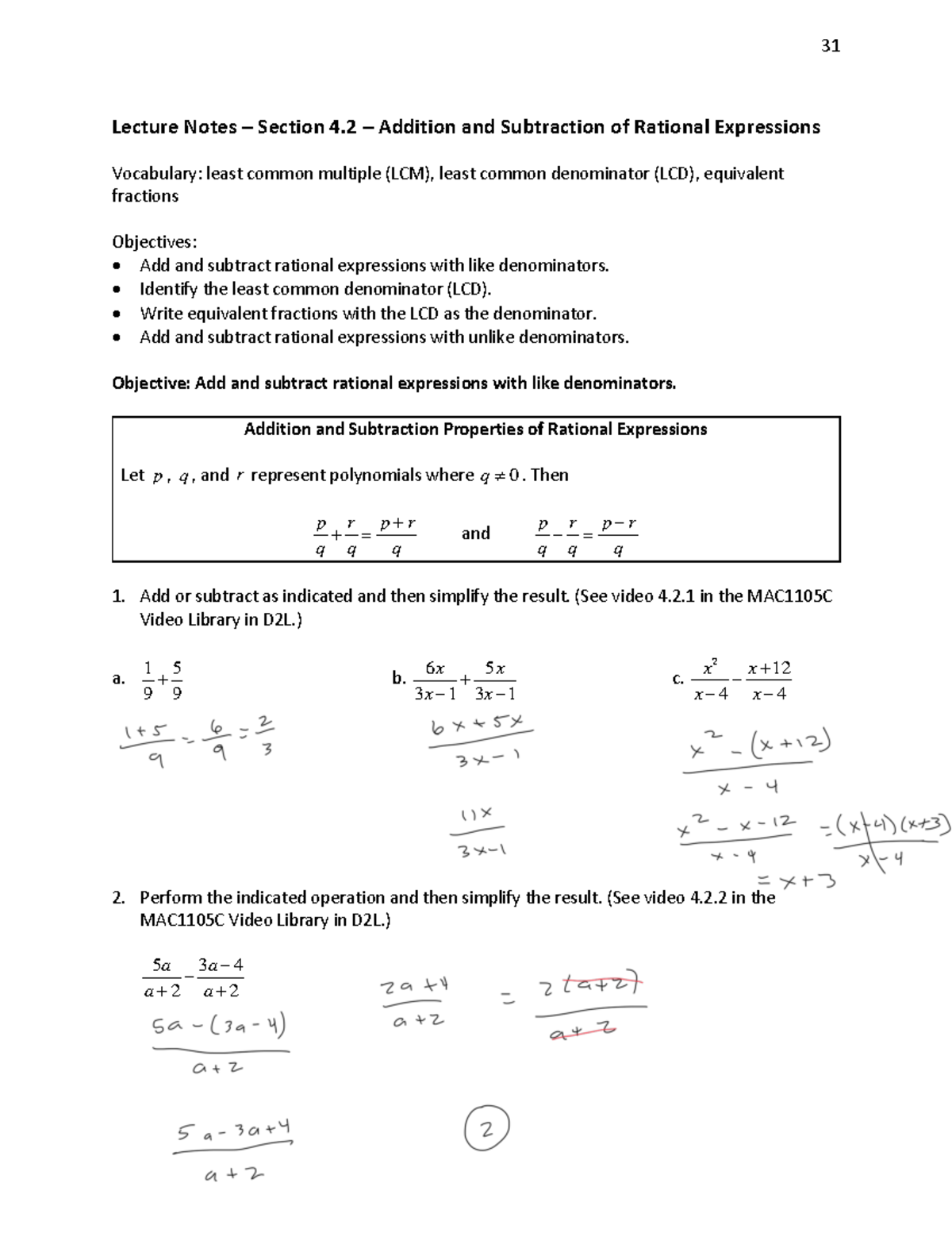 4 2 Lecture Notes Lecture Notes Section 4 Addition And