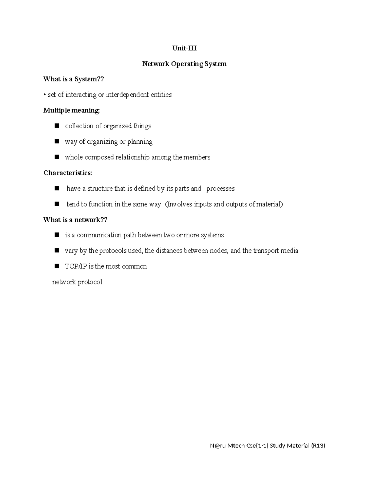 Unit 3 - dgd - Unit-III Network Operating System What is a System?? set ...