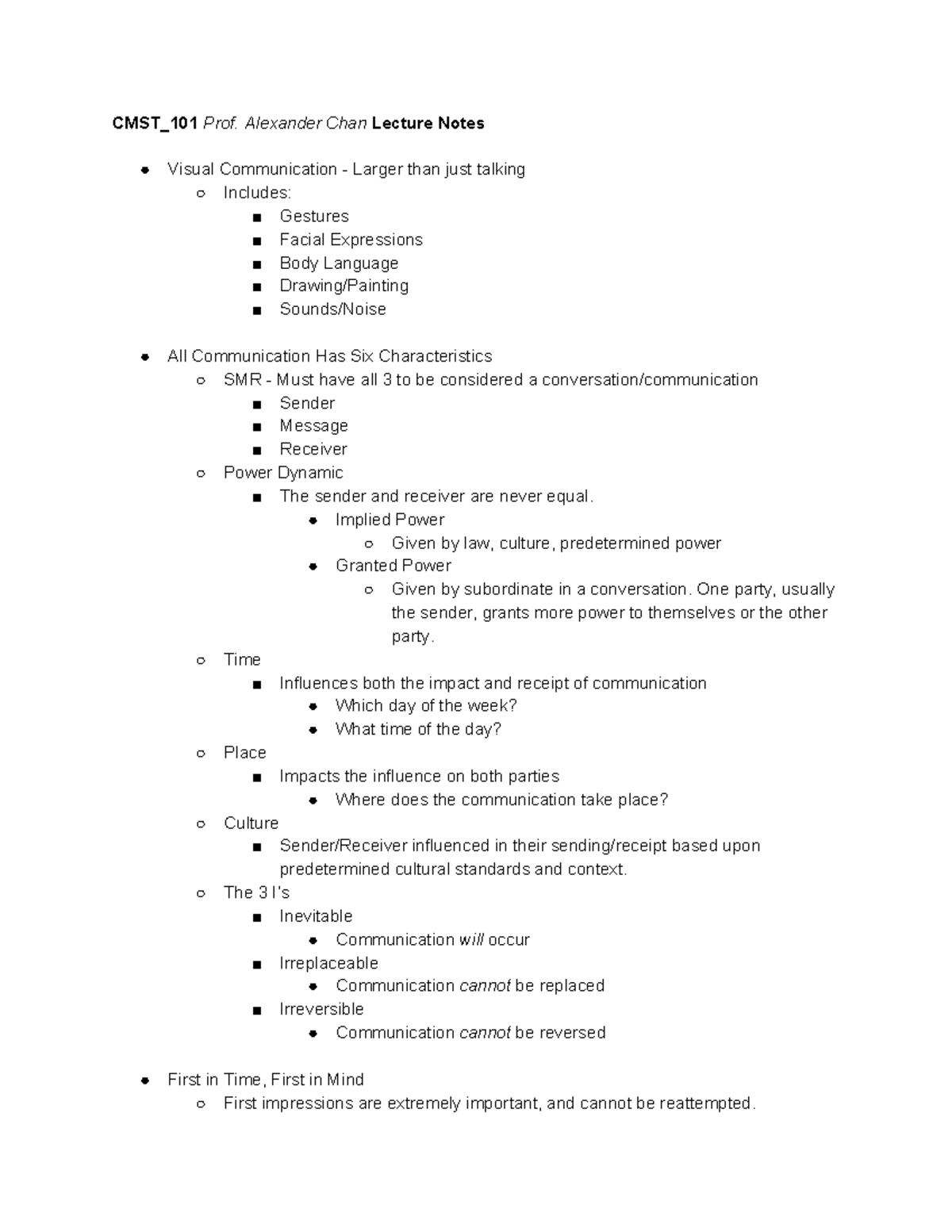 CMST_101 Lecture Notes - CMST_101 Prof. Alexander Chan Lecture Notes ...