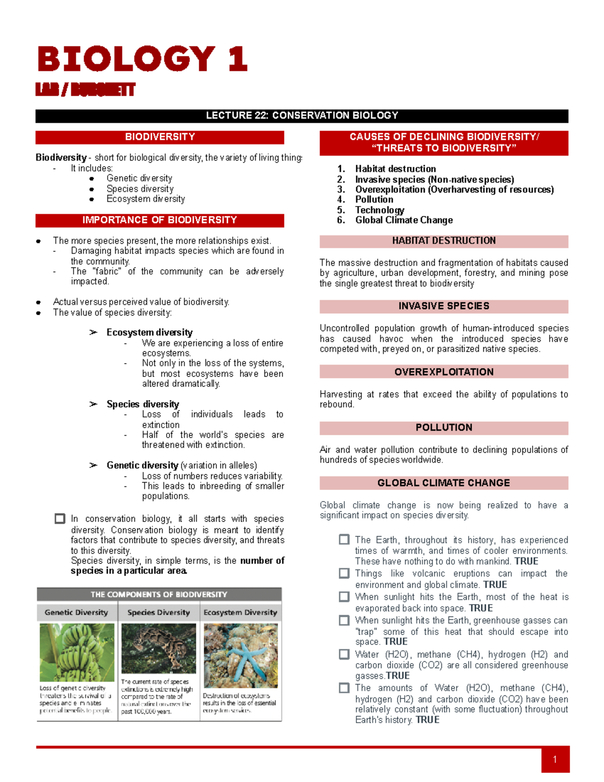 BIO1 LAB 22 - LECTURE 22: CONSERVATION BIOLOGY - BIOLOGY 1 LAB ...