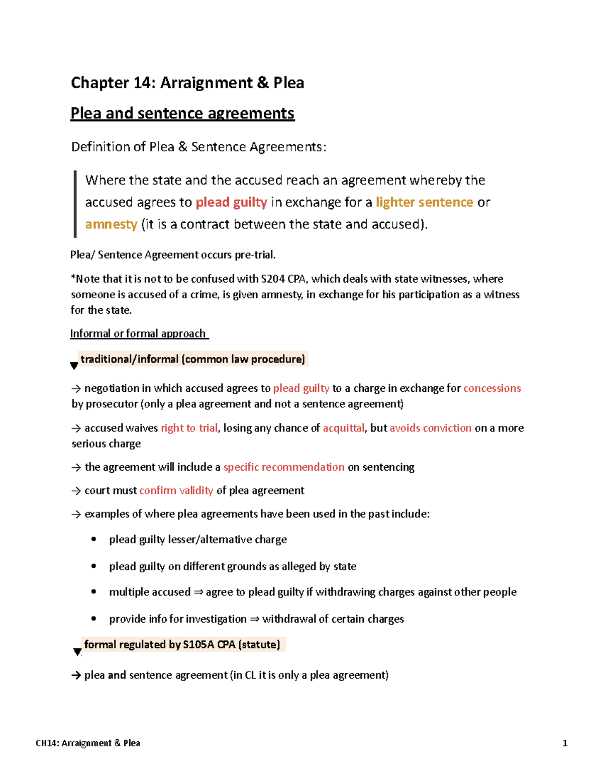 CH14 Arraignment Plea - crim proc notes - Chapter 14: Arraignment ...