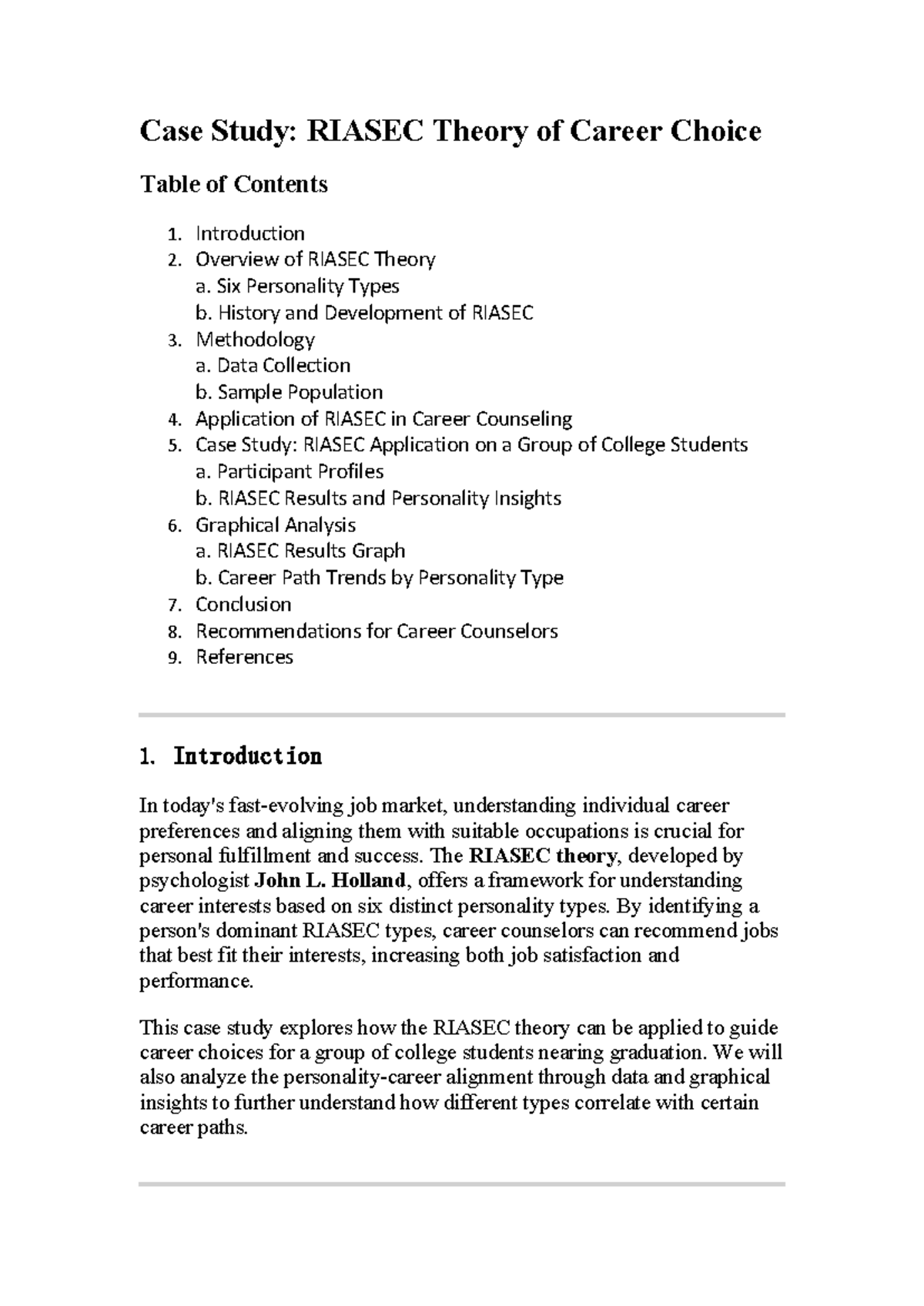 Document 1 - Pdf - Case Study: RIASEC Theory of Career Choice Table of ...