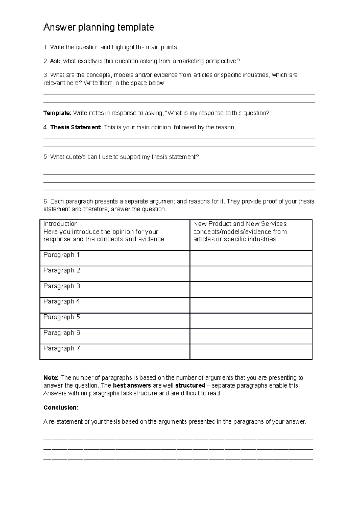Answer Planning Template for tutoria;s - Answer planning template Write ...
