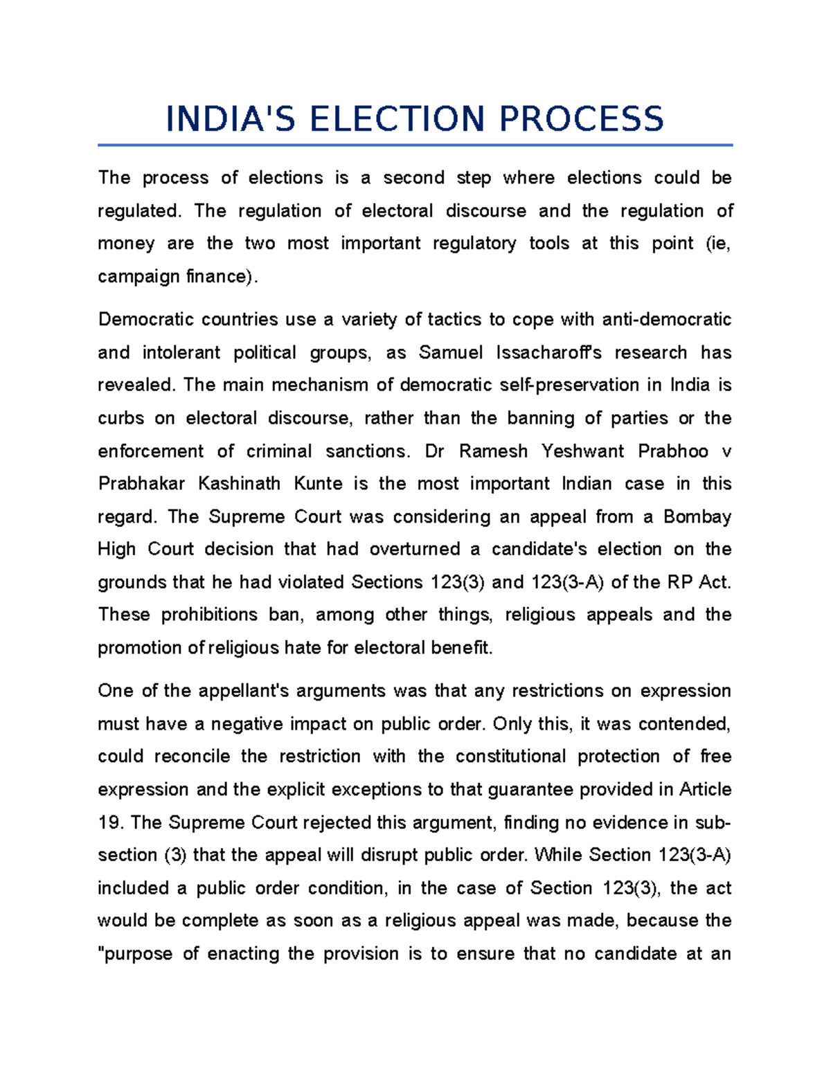 India'S Election Process - INDIA'S ELECTION PROCESS The process of ...