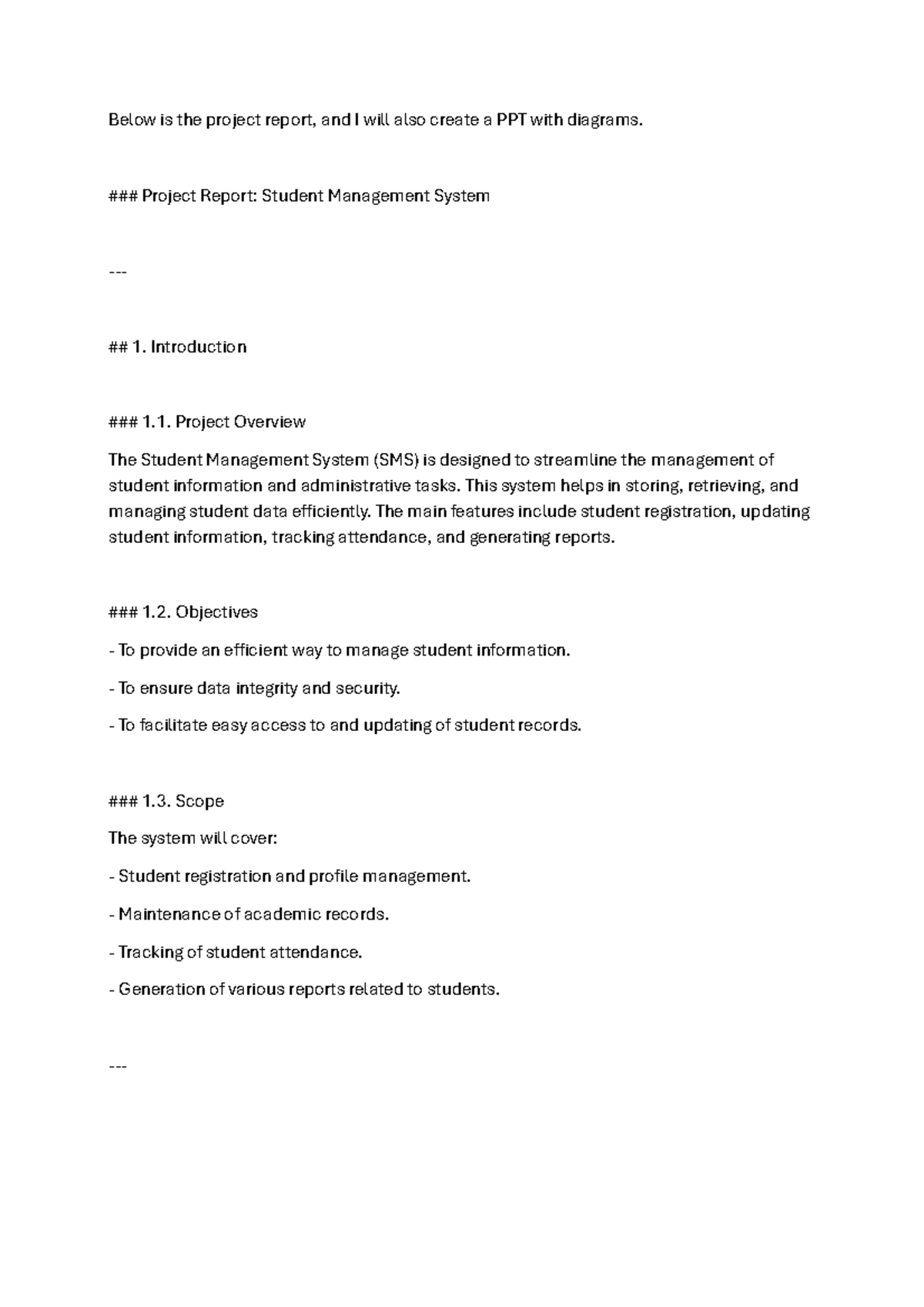 Student Management System - Below is the project report, and I will ...