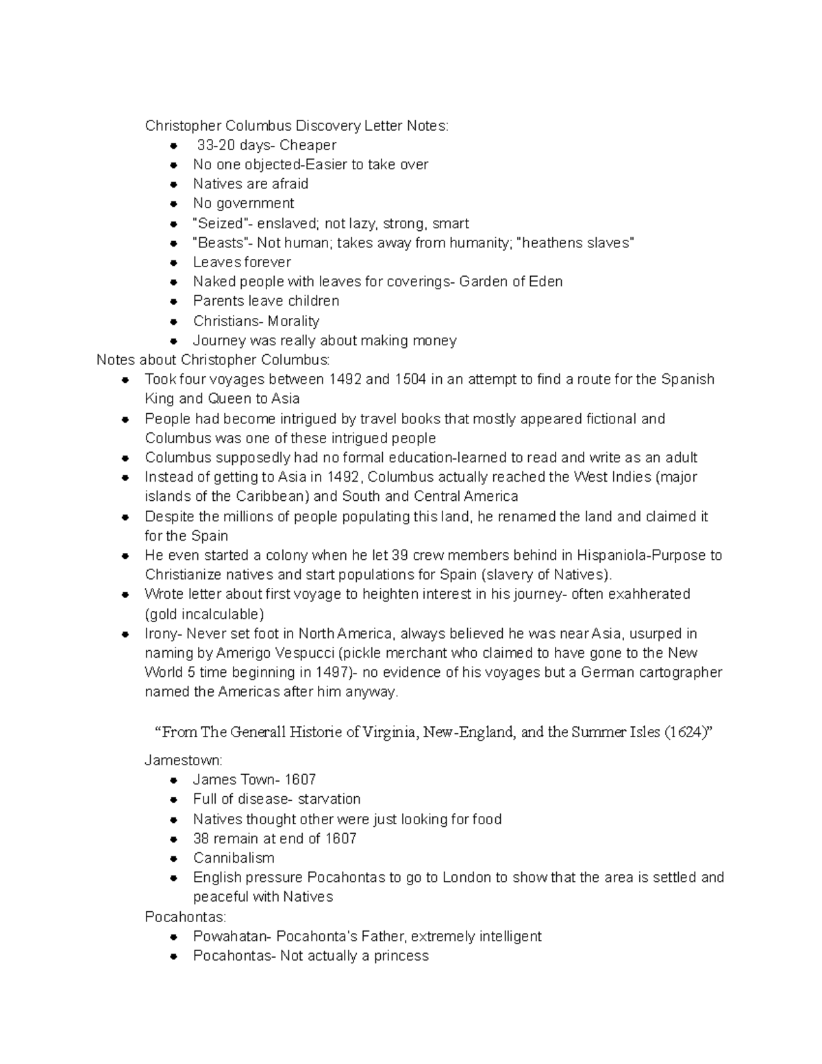 Test 1- American Lit Notes - Christopher Columbus Discovery Letter ...