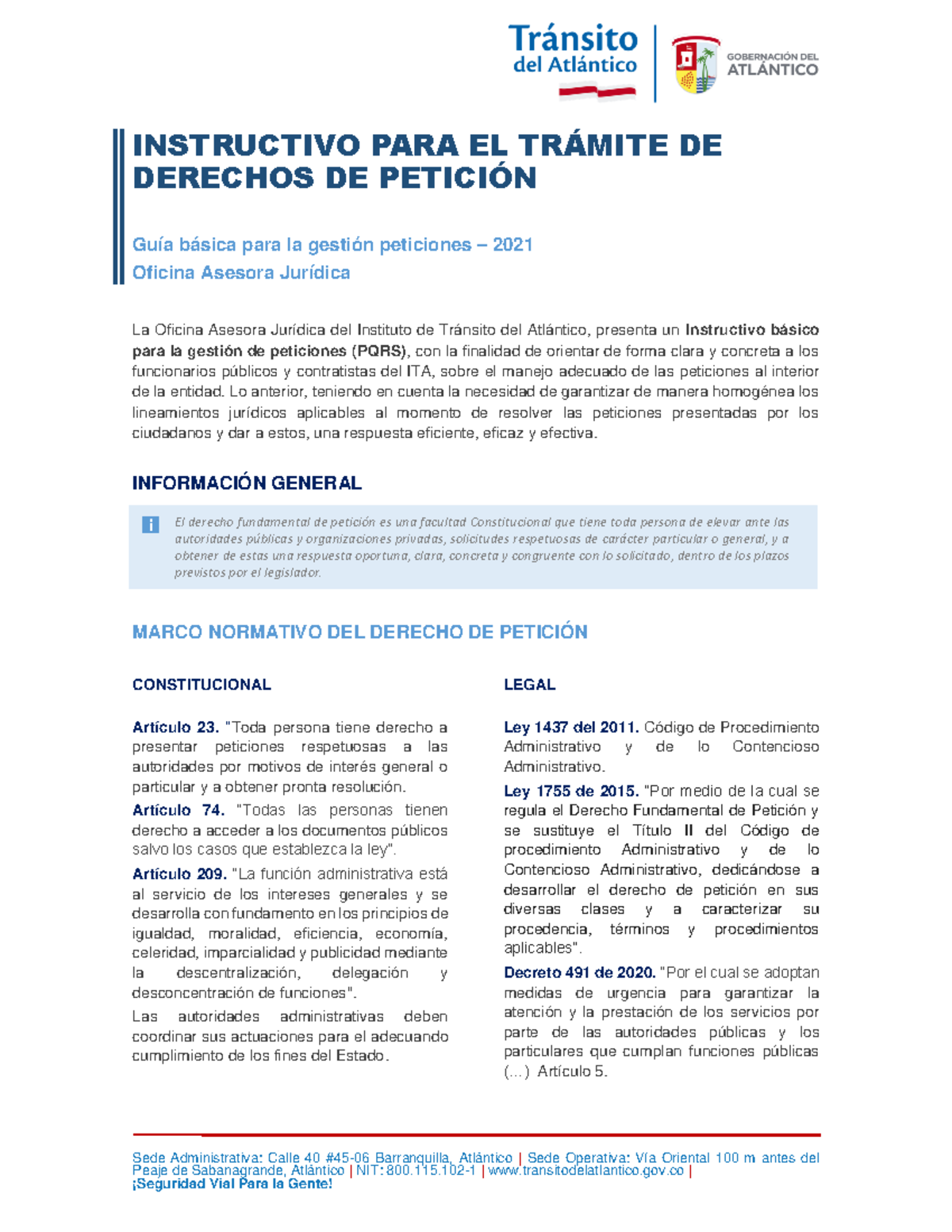 Instructivo PARA EL Trámite DE Derecho s DE Petición - Sede Administrativa: Calle 40 # 45 - 06 ...