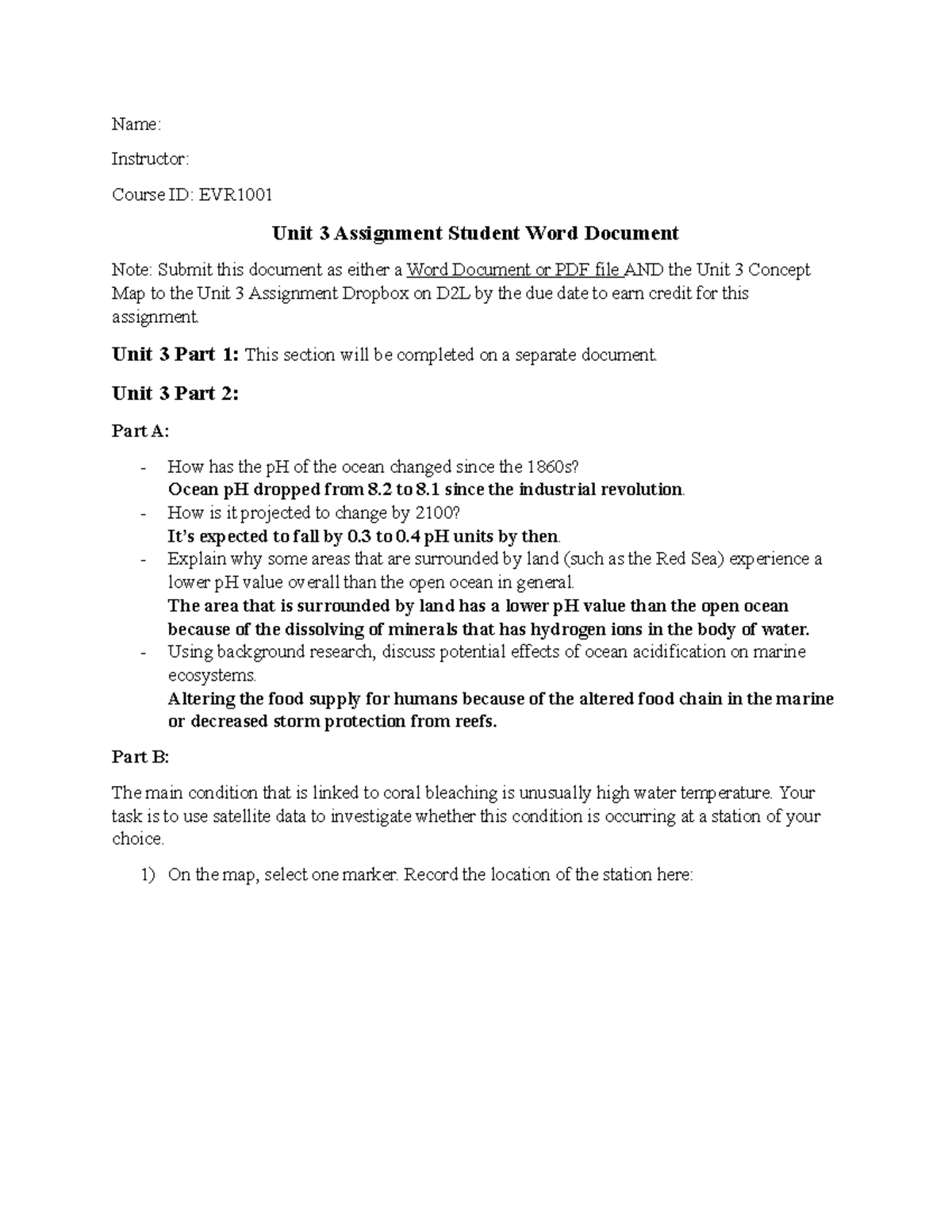 EVR1001 Assignment 3 - Name: Instructor: Course ID: EVR Unit 3 Assignment Student Word Document ...