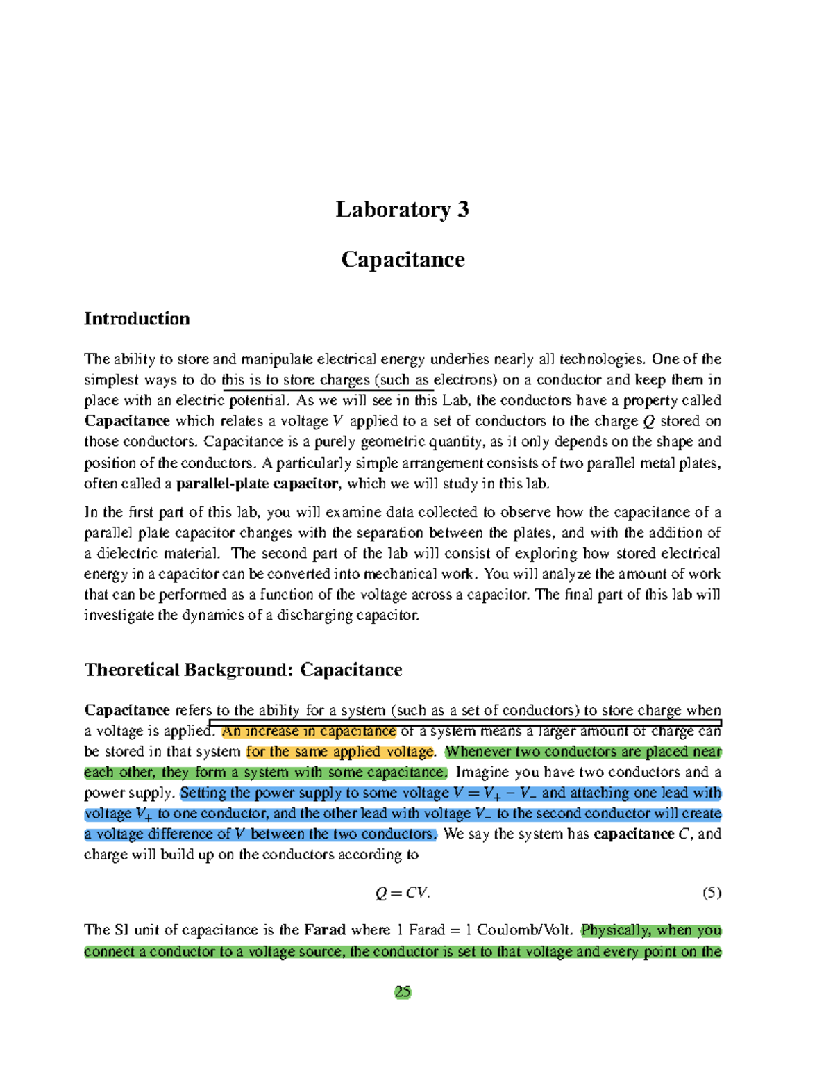 Lab 03 - Capacitance Manual - Laboratory 3 Capacitance Introduction The ability to store and ...
