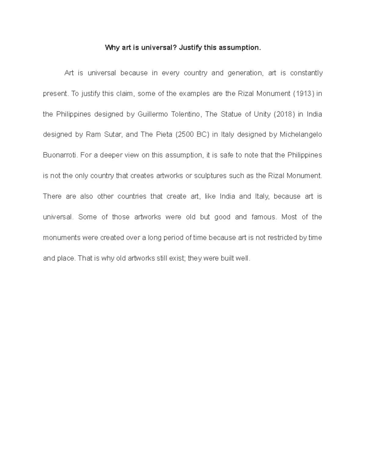 Justify the assumption Art is Universal - Why art is universal? Justify ...
