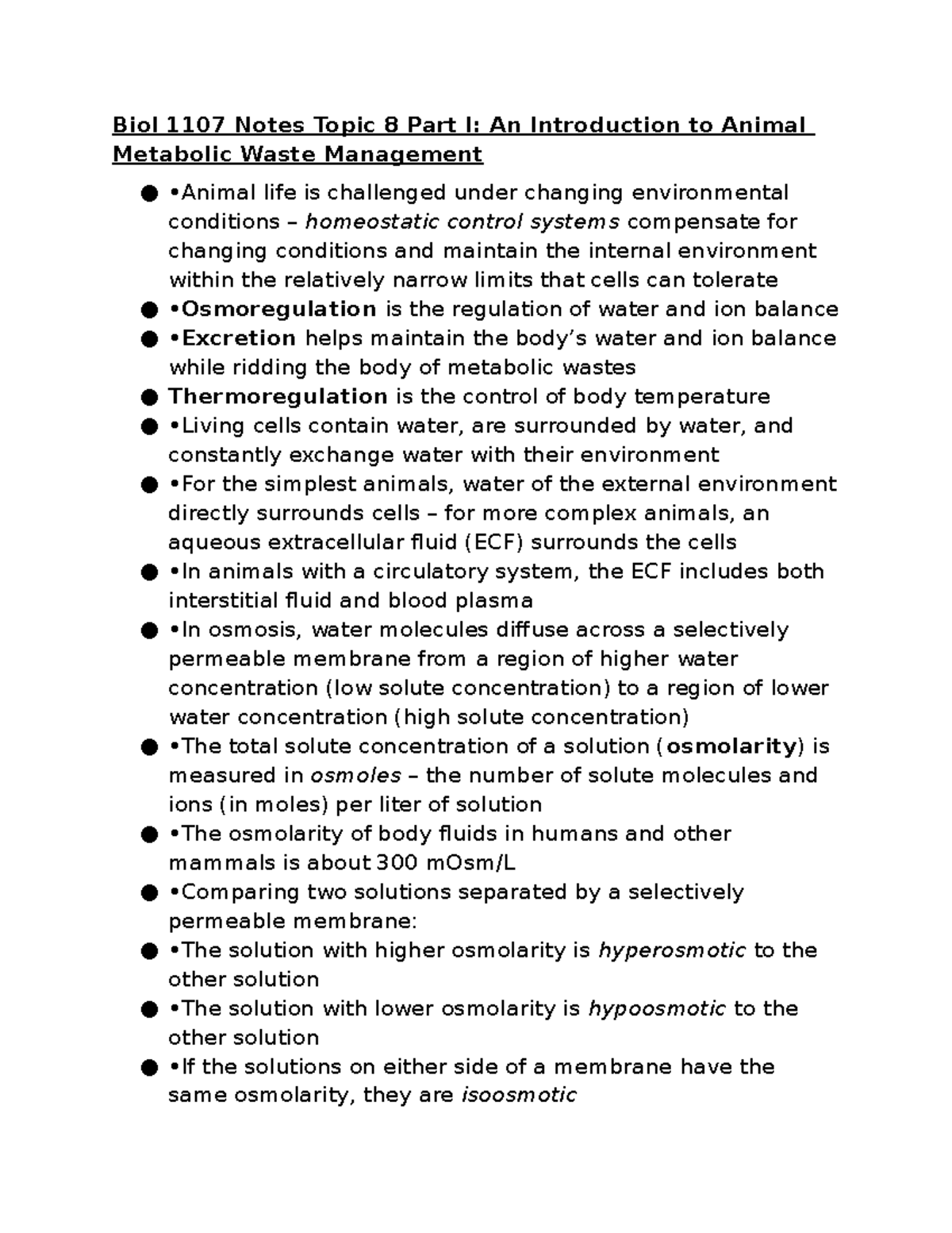 Biol 1107 Notes Topic 8 Part I An Introduction to Animal Metabolic ...