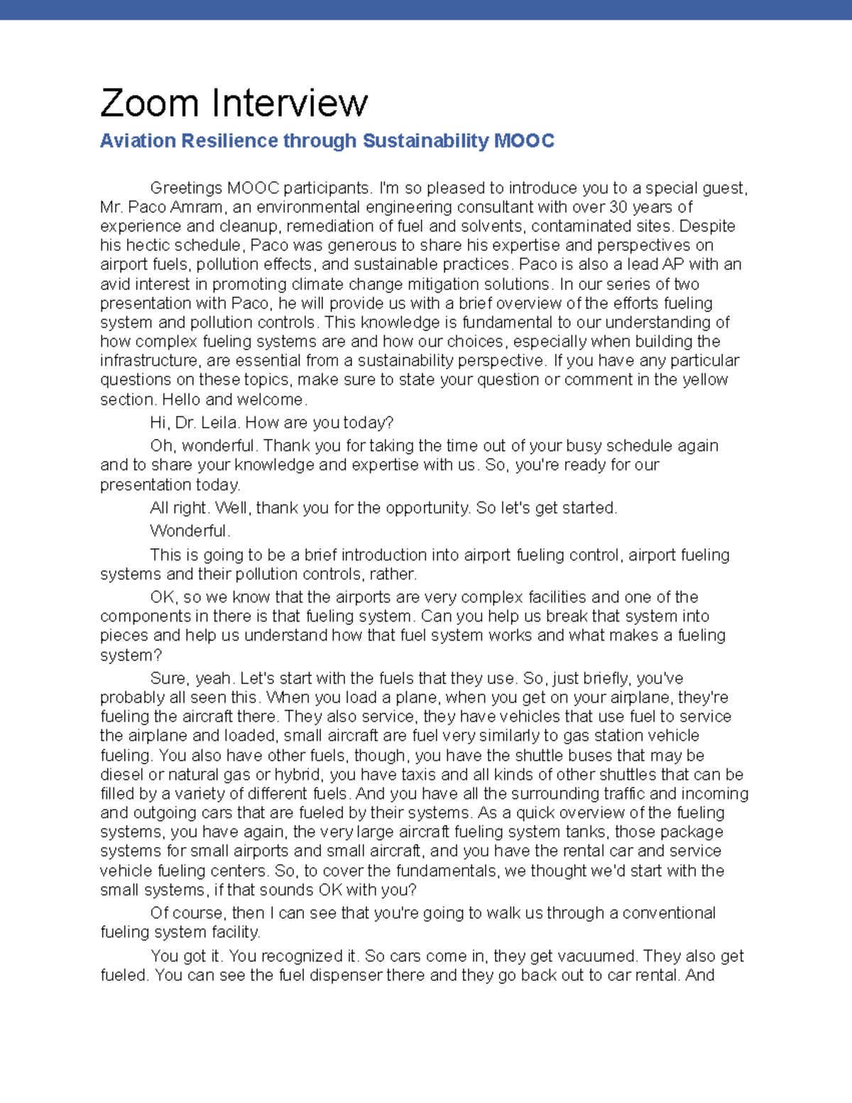 Zoom Interview SUS MOOC Part 3 - ? Zoom Interview Aviation Resilience ...