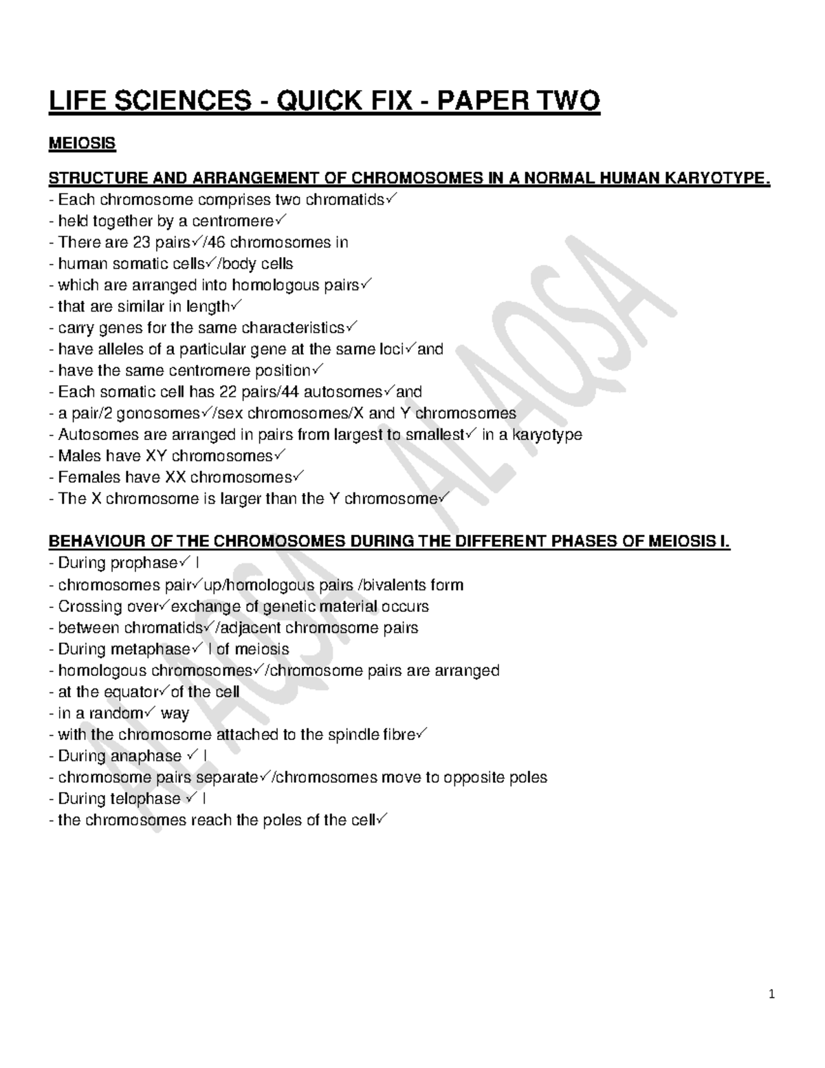 LIFE Sciences Study Notes- Paper 2 - LIFE SCIENCES - QUICK FIX - PAPER ...