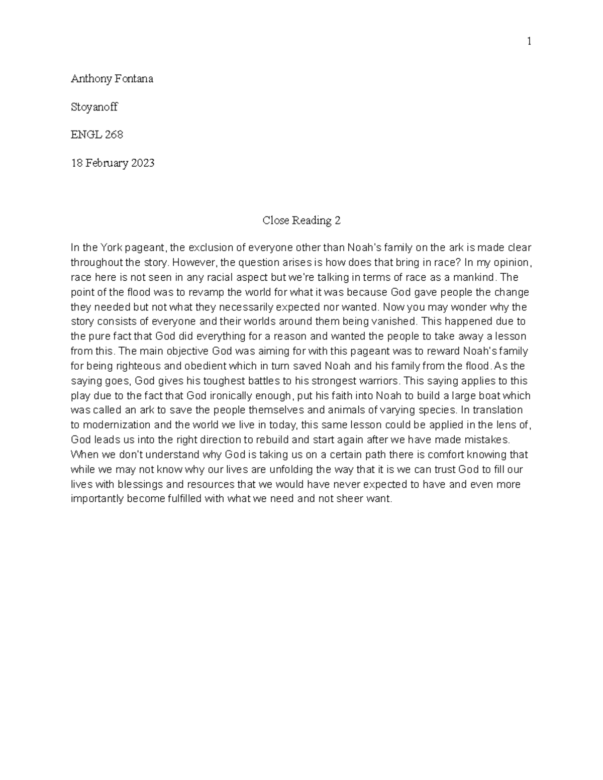 Close Reading 2 - socio - 1 Anthony Fontana Stoyanoff ENGL 268 18 ...