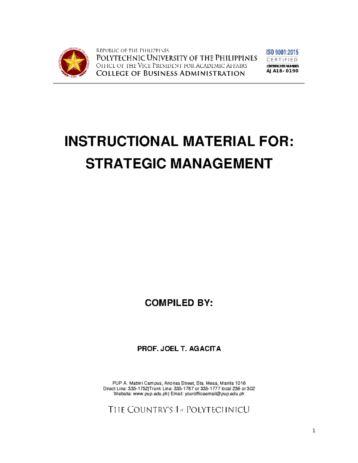 BUMA2002 3 Strategic-MGT-1 - INSTRUCTIONAL MATERIAL FOR: STRATEGIC ...