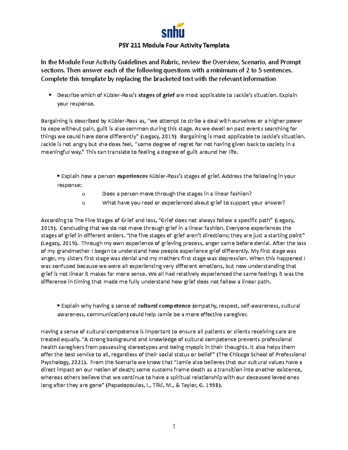 PSY 211 Module Four Activity Template - Then answer each of the ...